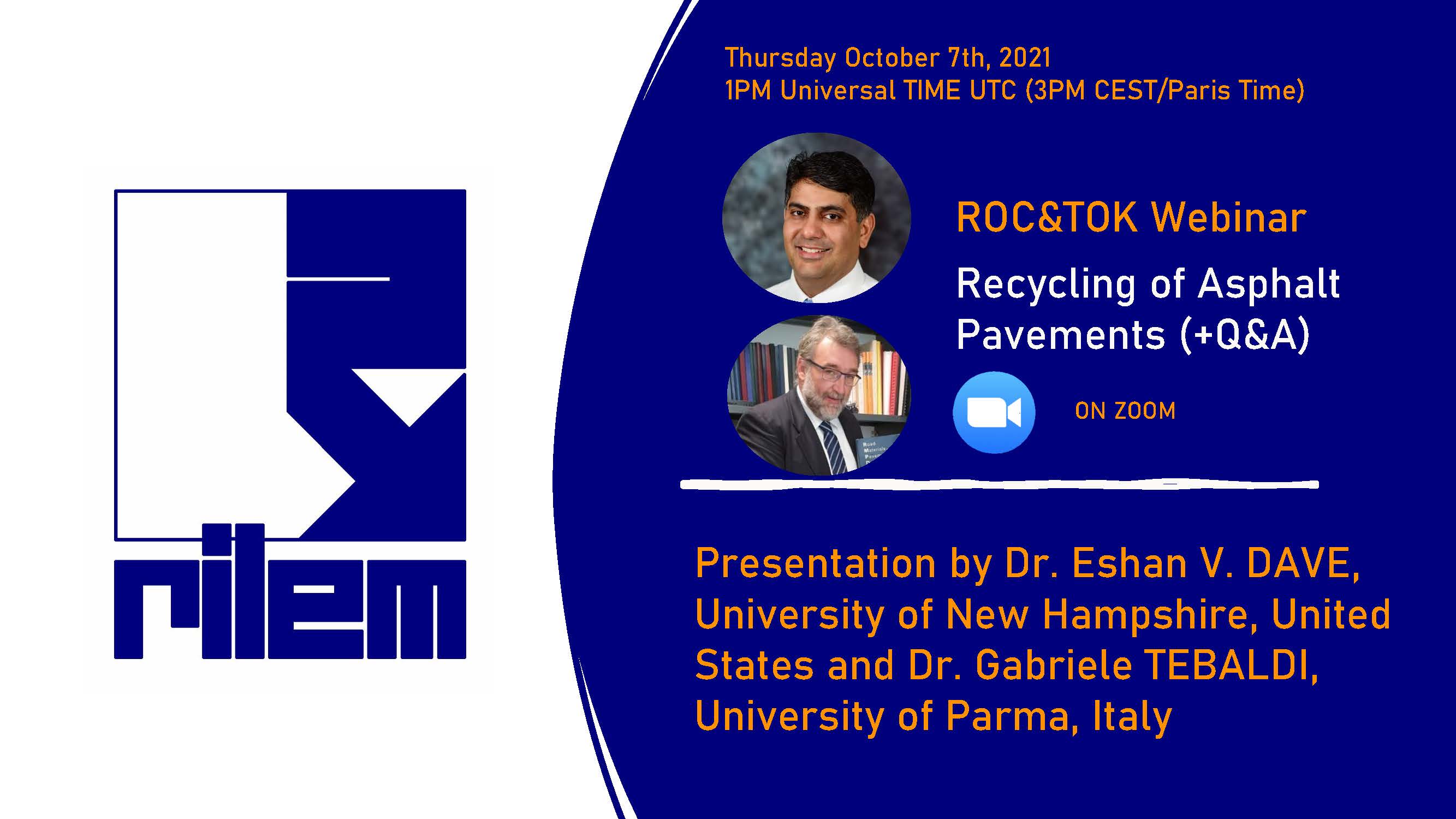 RILEM Webinar: Recycling of Asphalt Pavements